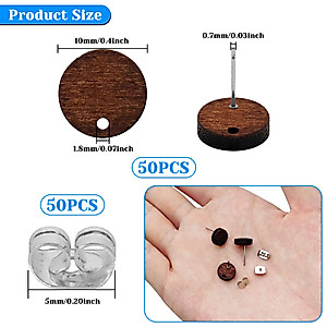 Wooden Earring Studs for Jewelry Making,100Pcs Wood Earring Posts Earrings Findings Wood Round Stud Earrings with Loop Earring Pin Stud Bulk with Earrings Backs for DIY Earrings Making Supplies