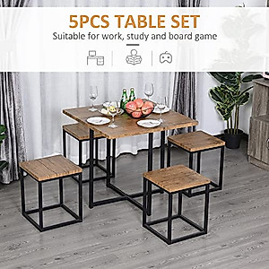HOMCOM 5 Piece Dining Table Set for 4, Kitchen Table and Chairs for Breakfast Nook, Small Space, Apartment, Space Saving, Walnut Wood Color