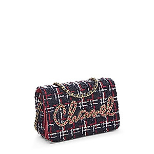 CHANEL, Pre-Loved Navy & Pink Plaid Tweed Wallet on Chain (WOC), Multi