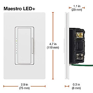 Lutron Maestro LED+ Dimmer for Dimmable LED, Halogen and Incandesent Bulbs | Single-Pole or Multi-Location | MACL-153M-WH | White