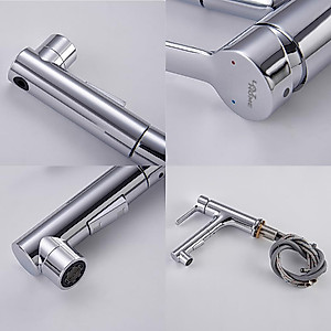 LAZ HOME Bathroom Faucet with Pull Out Sprayer Chrome Copper Single Handle Kitchen Basin Mixer Tap with Three Modes Sprayer Rotating Spout Hot and Cold Water Modern Vanity Basin Faucets with Sprayer