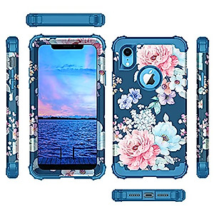 Rancase for iPhone XR Case,Three Layer Heavy Duty Shockproof Protection Hard Plastic Bumper +Soft Silicone Rubber Protective Case for Apple iPhone XR 6.1 inch,Flower