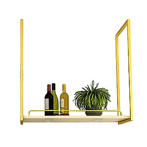 Hanging wine glass rack Single Layer Ceiling Shelf Brackets, Solid Wood and Wrought Iron Ceiling-Type Flower Stand, Hanging Ceiling Storage Rack & Shelves (Color : Gold, Size : 80x30x50cm)