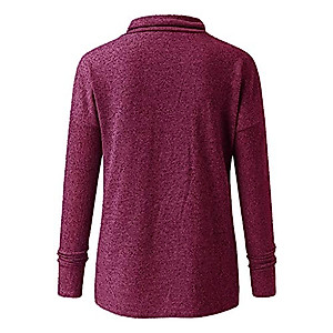 Fheaven Women Winter Hoodie Pullover Solid Color High Collar Long Sleeve Casual Drawstring Loose Top