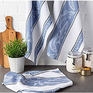 DII Cotton Jacquard Dish Towels, 18x28 Set of 3, Decorative Oversized Kitchen Towels, Perfect Home and Kitchen Gift - Fish