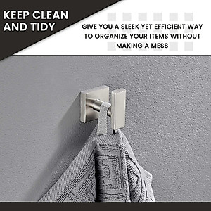 Suyar Bathroom Towel Hook Brushed Nickel, 304 Stainless Steel Bath Robe Clothes Holder, Hand Dish Towel Hanger for Kitchen Cabinet, Wall Mounted