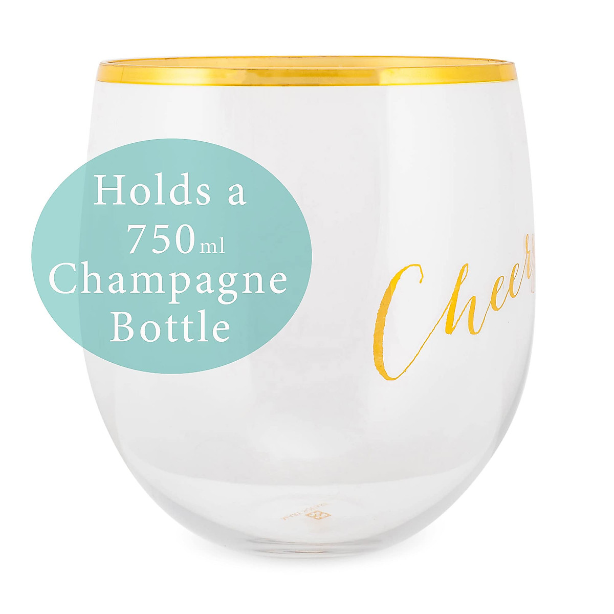 Mary Square Cheers Gold Tone Rim 6.5 x 8 Glass Champagne Ice Bucket