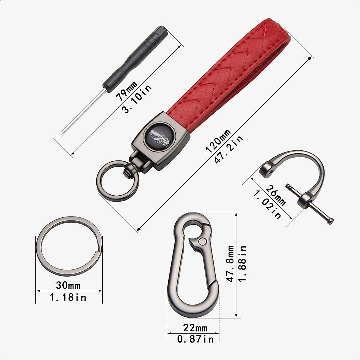 TANGSEN Red Leather Keychain Handmade Wrist Strap Fingerprint Resistant