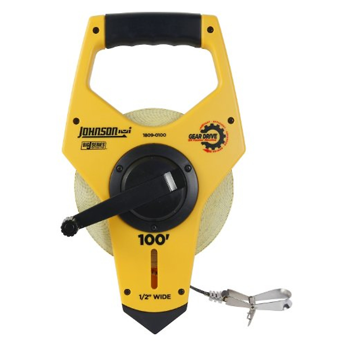 Johnson Level & Tool 1809-0100 Geared Open Reel Fiberglass Tape, 100', Yellow, 1 Tape