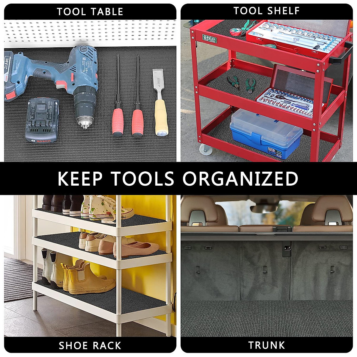 Foam Toolbox Liner Drawer Mat 1/8 Inch Thick X 24 Inch Wide X 24 Ft Long Black, No Slip for Protecting Cabinet, Garage, Cart, Tool Box