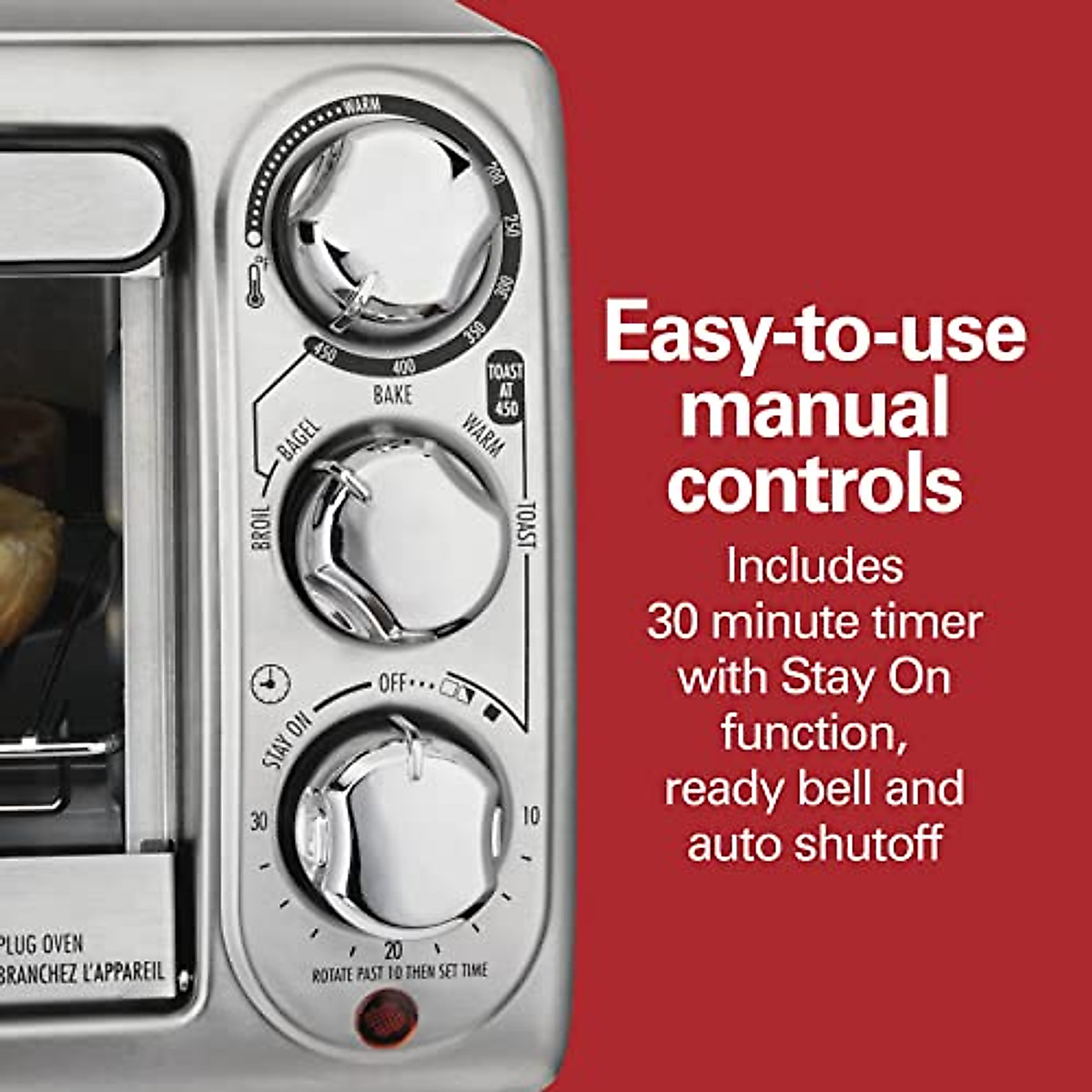 Hamilton Beach 4-Slice Countertop Toaster Oven with Bake Pan, Stainless Steel (31143)