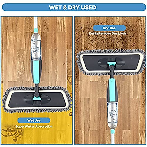 Spray Mops for Floor Cleaning Microfiber Floor Mop with 3 Washable Pads 1 Holder 1 Scraper Wet Dry Floor Cleaner 360 Degree Spin Dust Mop Hardwood Floor Mop