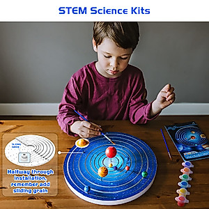 GPTOYS 3 in 1 Build and Paint Solar System for Kids, Arts and Crafts Science Kits for Kids Age 4-6-8-12, Glow in The Dark Movable 3D Planets in Orbits, Cool 12" STEM Toys with Galaxy Star Stickers