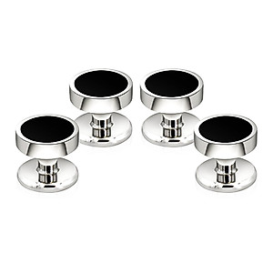 Mr.Van Onyx Cufflinks and Studs Set Formal Black Silver Groomsmen Groom Wedding Gift Cuff Links