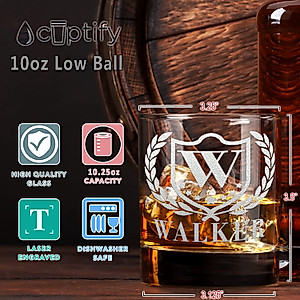 Personalized Whiskey Glass for Men Etched Monogram with Name 10.25 oz Old Fashioned Rocks Cocktail Bourbon Glass 13 Customizable Designs Gift
