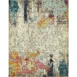 Unique Loom Chromatic Collection Modern Colorful & Vibrant Abstract Area Rug For Any Home Décor (8' 0 x 10' 0 Rectangular, Beige/ Pink)