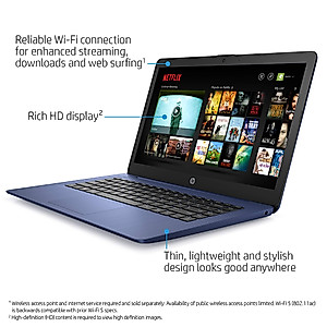 HP Stream 14-inch Laptop, Intel Celeron N4000, 4 GB RAM, 64 GB eMMC, Windows 10 Home in S Mode With Office 365 Personal For 1 Year (14-cb185nr, Royal Blue)