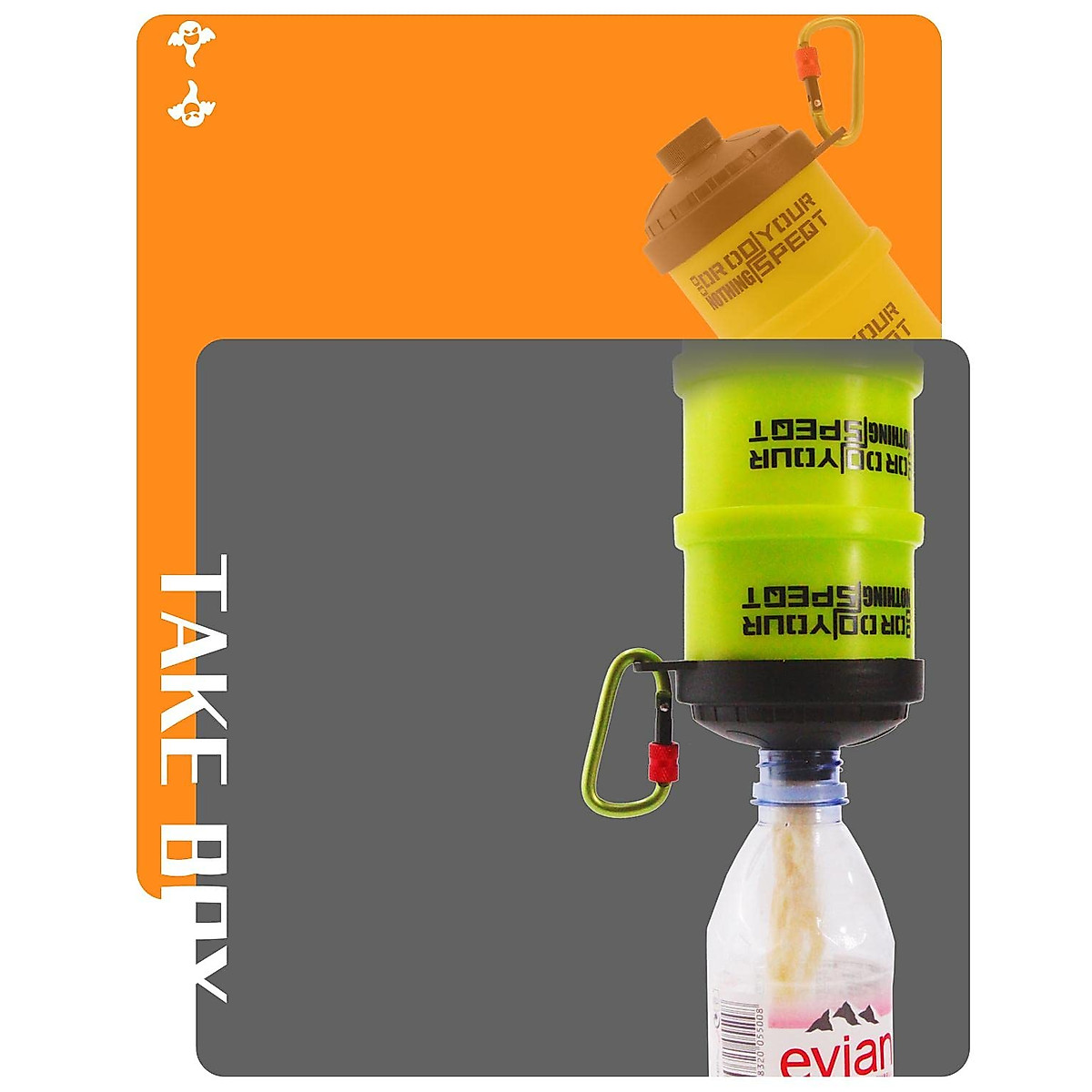 SPEQT Protein Powder Stackable Container To Go,with Top Cap Funnel for Water Bottle,Twist Lock Portable Supplement Organize Storage Dispenser for Pre/Post Workout,Fitness,Travel,Gym