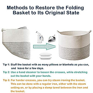 Cotton Rope Basket, 15.7 x 13.8inch Laundry Blanket Storage Basket with Easy-Carry Handles, Baby Nursery Bin for Home Décor and Organizing