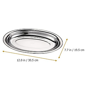 Hemoton Sizzle Platter Serving Platter Oval Fish Dish Stainless Steel Fish Plate Metal Food Serving Tray for Steaming Fish Dessert Meat Sushi Platter Silver Sizzle Platter Serving Platter 30.5CM