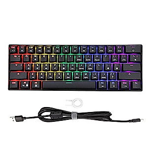 Wuqioei 60% Gaming Keyboard RGB, 61 Keys Multi Color RGB Illuminated LED Backlit Wired Gaming Keyboard, Plug and Play, Quick Response, for PC Laptop Computer Mac Office and Games(Tea Shaft)