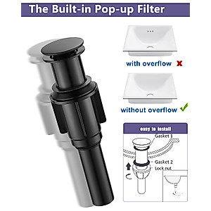 Arkosdex Modern Bathroom Vessel Sink Faucet, Tall Waterfall Bathroom Faucets, Single Handle Lavatory Vanity Faucet for Bowl Sink, 1 Hole Bath Tap with Pop Up Drain & Water Lines, Brass, Matte Black