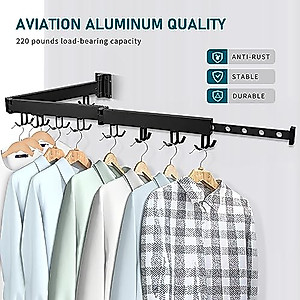 Augot Clothes Drying Rack, Tri-Fold Laundry Drying Rack Wall Mount, Retractable Clothes Hanger Rack Space-Saver, Collapsible Laundry Drying Rack for Laundry, Balcony, Bedroom-User Friendly & Durable