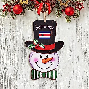 State Flag of Costa Rica Christmas Sign Wooden Plaque Xmas Snowman Sign for Home Holiday Wall Decor