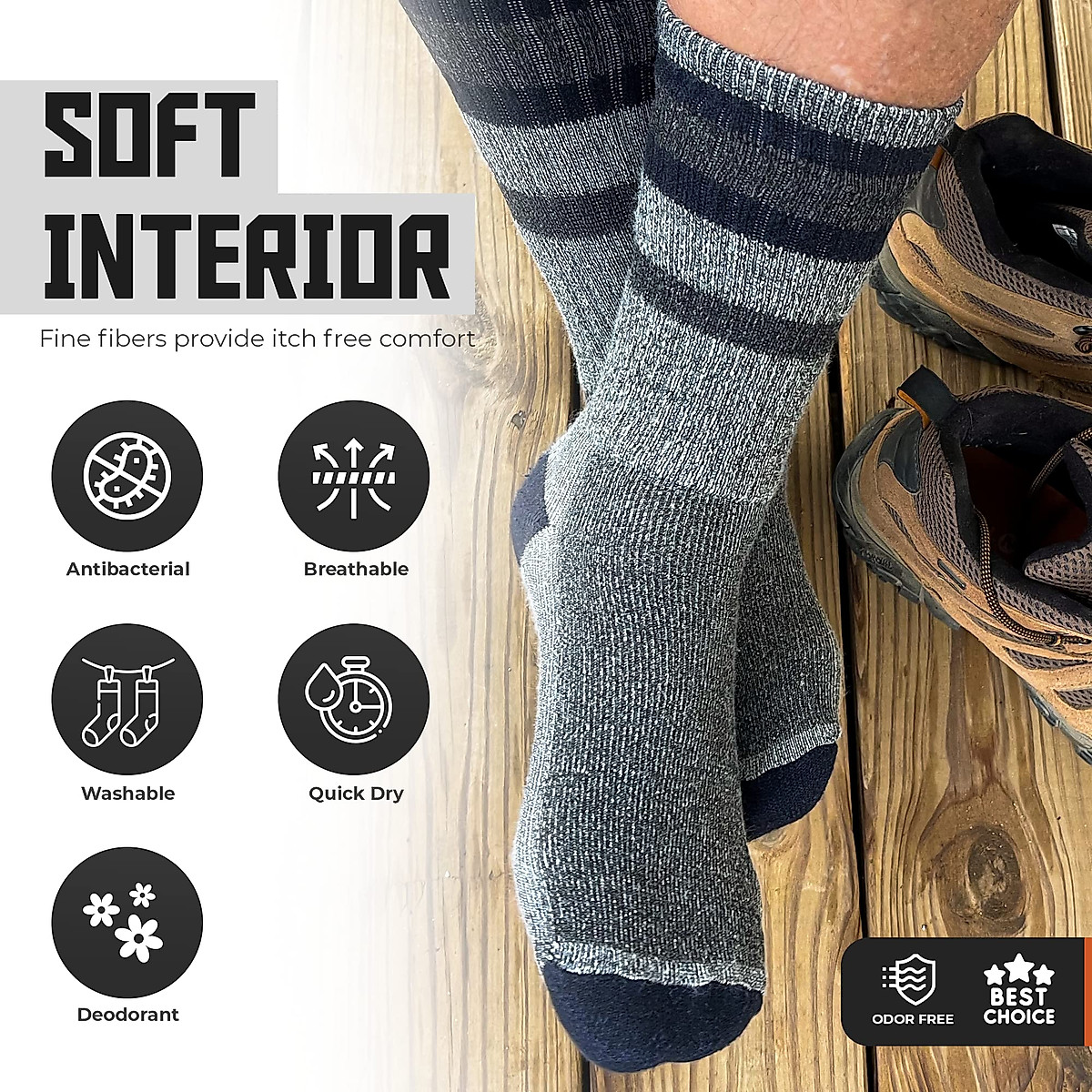 Ultra Dry Wool Socks - 6 Pack Merino Wool Hiking Socks for Men, Thermal Socks Med-Thick Hiking Boot Socks Moisture Wicking Warm Socks