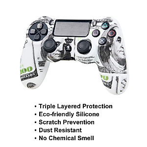 Skins for PS4 Controller - Water Transfer Printing Silicone Protector PS4 Skin - Silicone Cover Skin Case for Dualshock 4 controller with 8 Thumb Grips - PS4 Controller Covers for Sony PS4, Slim, Pro