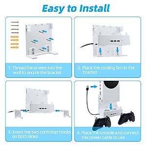 Mcbazel Wall Mount Kits with Cooling Fan for Xbox Series S, RGB Color LED Cooling System Stand with 3-Level Adjustable Speed, Extra 3 USB Port & 2 Controller Holder
