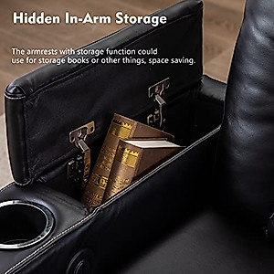 CANMOV Electric Power Recliner Chair with USB Ports and Cup Holders, Breathable Leather Home Theater Seating with Hidden Arm Storage (Black)