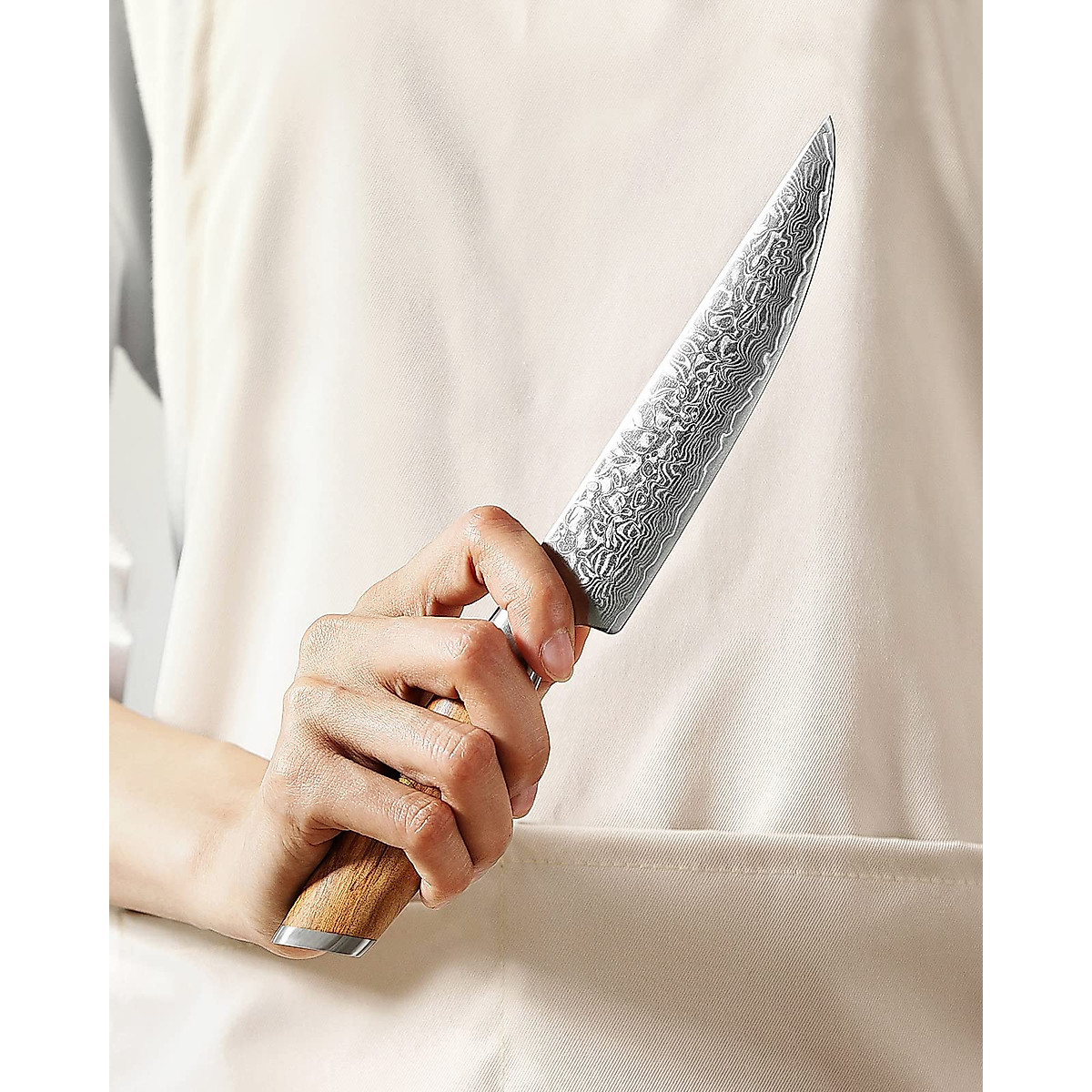 XINZUO Steak Knife Set of 4, Damascus Powder Steel Kitchen Steak Knife Set, Non Serrated Steak Knives, Razor-Sharp Dinner knives with Gift Box, Kitchen Table Knife with Olive Wood Handle-Lan Series