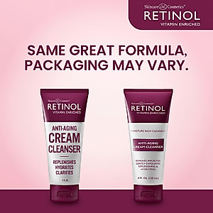 Retinol Anti-Aging Cream Cleanser – Daily Deep Cleansing Facial Wash Exfoliates to Improve Skin’s Texture & Moisturizes for Cleaner, Softer Face – Renewing Vitamin A Minimizes Fine Lines & Wrinkles