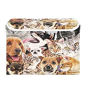 Kigai 3d Print Dogs & Cats Storage Baskets for Shelves Foldable Closet Basket Storage Bins with Lid for Clothes Home Office Toys Organizers