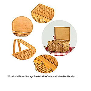 Woodchip Picnic Storage Basket with Cover and Movable Handles, Small