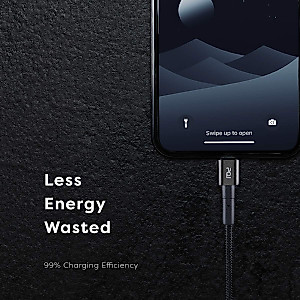 PQI MFi Certified Apple iPhone Charger Cable - Nylon Braided USB to Lightning Cable - 3.3ft (100cm) Stellar Black Charging Cord - Compatible with Apple iPhone 12 Pro Max, 11, and More