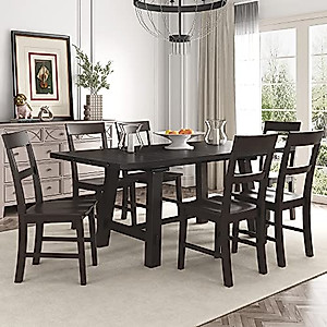 Danxee 7 Piece Solid Wood Dining Room Set, Retro Industrial Style Kitchen Table Set Extendable Table with 18” Leaf and Six Wood Chairs, Rectangle Table with Chairs for Limited Space (Espresso)