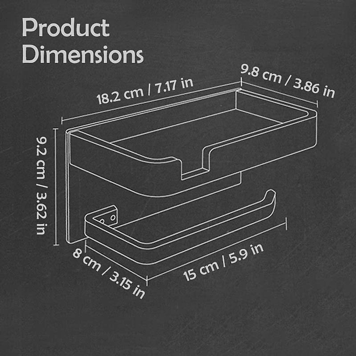 ROZZWILD Toilet Paper Holder with Shelf Adhesive Wall Mounted No Drill Aluminium Alloy Stainless & Rustproof Toilet Paper Roll Dispenser Bathroom Organizer Storage Rack Matte Black Gold