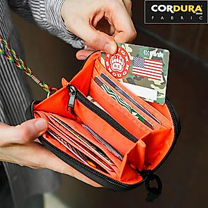 Rough Enough Neck Wallet for Men Teen Boys with Lanyard Coin Pocket Zipper Card Holder Accordion Black Cordura