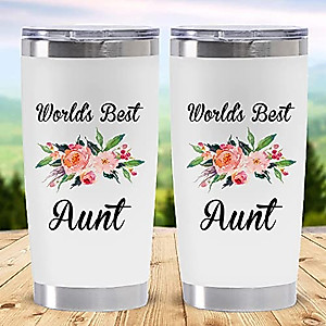 Waldeal Worlds Best Aunt Birthday Gifts for Women, 20oz Stainless Steel Tumbler Cup with Lid, Insulated Travel Coffee Mug