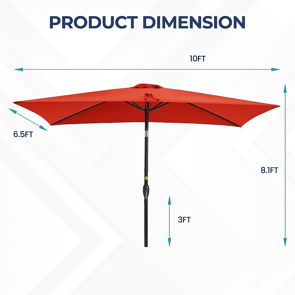 SUNVIVI OUTDOOR 6.5 x 10 Ft Rectangular Patio Umbrella Aluminum Pole, Outdoor Table Market Umbrella with Crank, 6 Steel Ribs, Polyester Canopy, Red