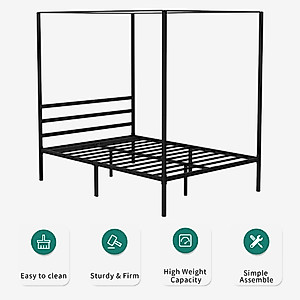 YITAHOME Metal Four Poster Canopy Bed Frame 14 Inch Platform with Built-in Headboard Strong Metal Slat Mattress Support, No Box Spring Needed, Black, King Size