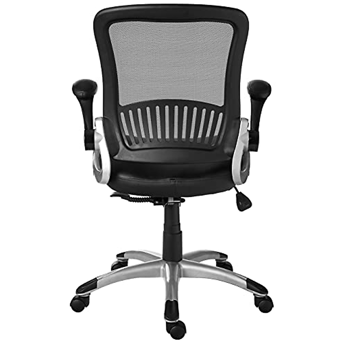 Office Star EM Series Bonded Leather Manager's Adjustable Office Desk Chair with Thick Padded Seat and Built-in Lumbar Support, Black with Silver Finish