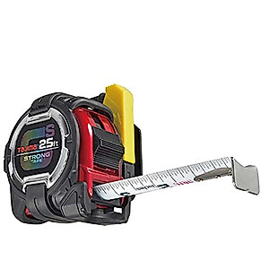 TAJIMA Tape Measure - 25 ft x 1-1/16 inch GS-Lock Measuring Tape with Shock Resistant Case & Safety Clip Holder - GSSF-25BW
