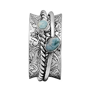 Spinner Ring !! 925 Sterling Silver Larimar Gemstone Meditation Ring, Anxiety Ring, Fidget Ring, Anti Stress Ring, Worry Band (11) (12) (8)