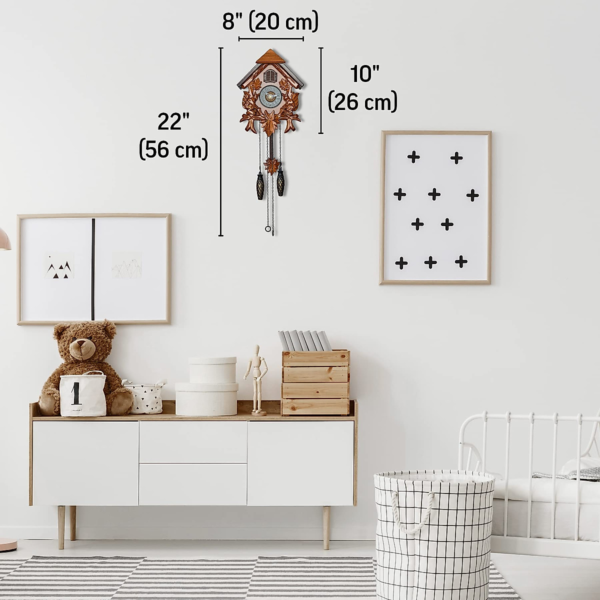 TIMEGEAR Cuckoo Wall Clock with Night Mode in Traditional German Style with Carved Squirrels (Cherry)