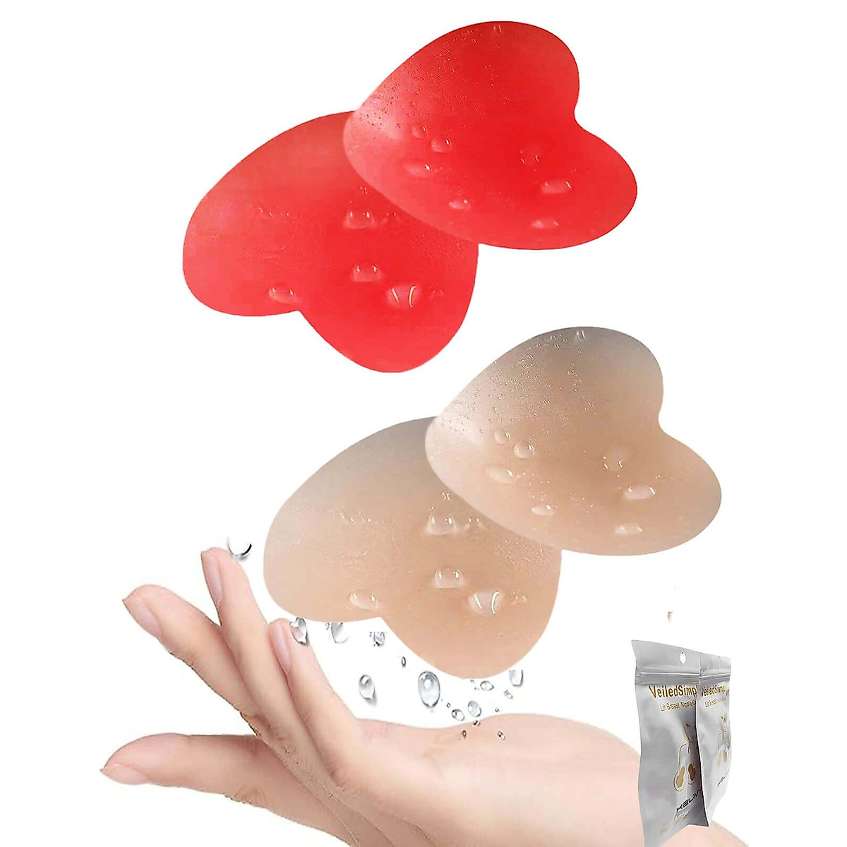 Kelivy Pasties Nipple Covers Rave, Red Heart Thin Nipple Pasties Adhesive Silicone Reusable Stickers Petals for Women 2 Pairs