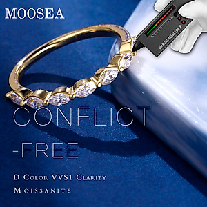MOOSEA Versailles Moissanite Wedding Band for Women, D Color VVS1 Clarity Lab Created Diamond Rings 14K Yellow Gold Vermeil Floating Marquise Moissanite Anniversary Rings for Women Mom Wife Gifts