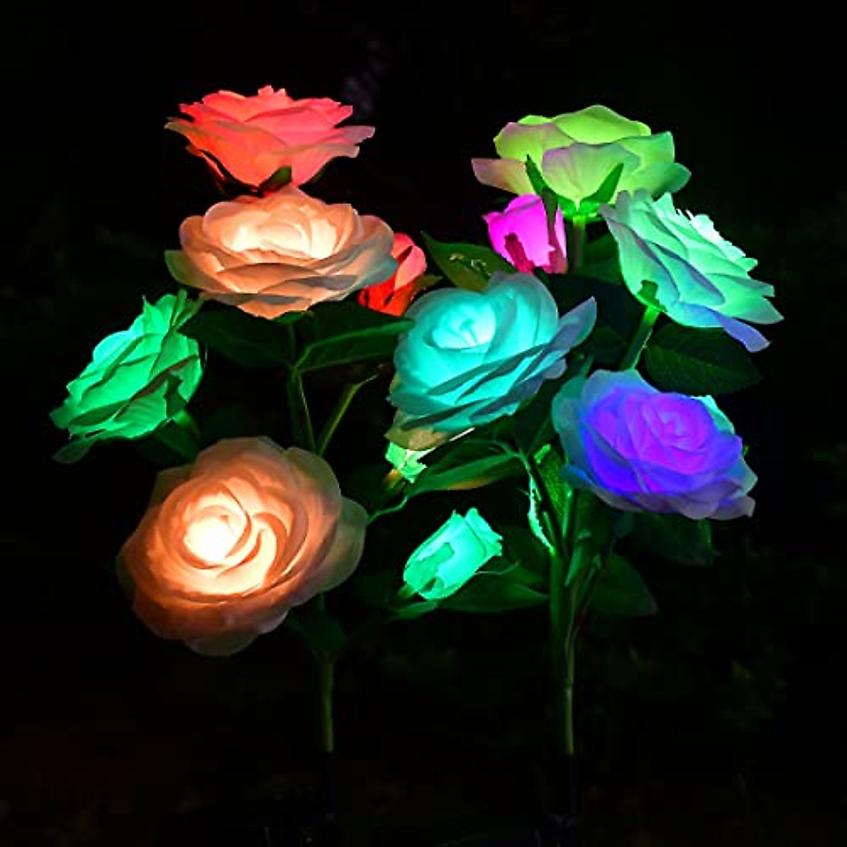 Outdoor Solar Rose Lights - Color Changing Garden Stake 2 Pack